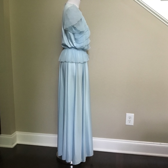 Vintage | Dresses | Vintage 8s Blue Ruffle Chiffon Maxi Long Dress M ...